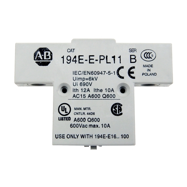 Allen-Bradley 194E Auxiliary Contact 1 N.O + 1 N.C LB for 194EE Front ...