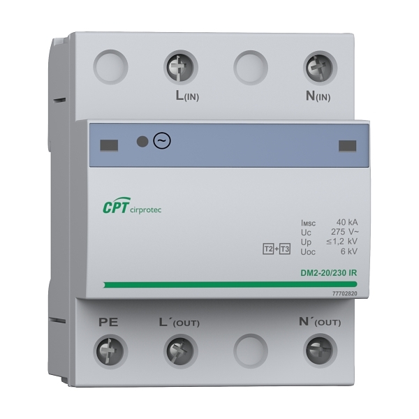 Cirprotec DM SPD Type 3 1 Phase L to N to PE Imax 20kA 240Vac 20A Series