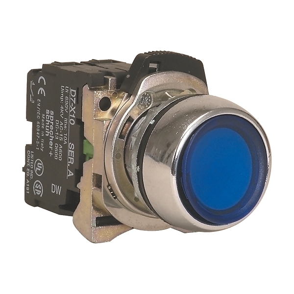 Sprecher and Schuh D7 Pushbutton 22.5 mm Complete Metal MOM Flush Blue ...