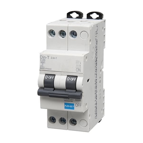 NHP DIN-T Miniature Circuit Breaker 2 IN 1 6kA 3Pole 20A 36mm Width