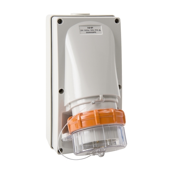 NHP ISO Appliance Inlet, 4 Round Pins 20A 500V AC, w/ Base 38mm,astic