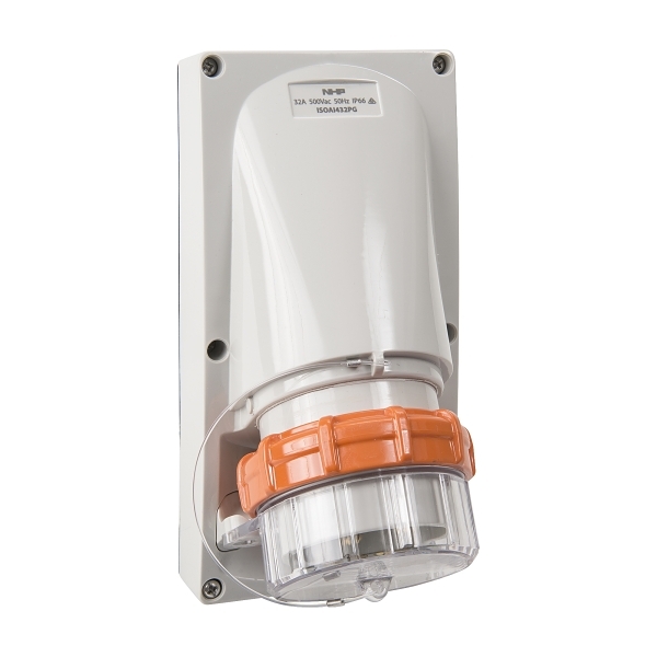 NHP ISO Appliance Inlet, 4 Round Pins 32A 500V AC, w/o Base, Grey