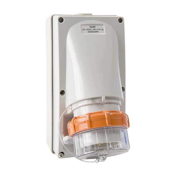 NHP ISO Appliance Inlet, 5 Round Pins 20A 500V AC, w/ Base 38mm, Grey