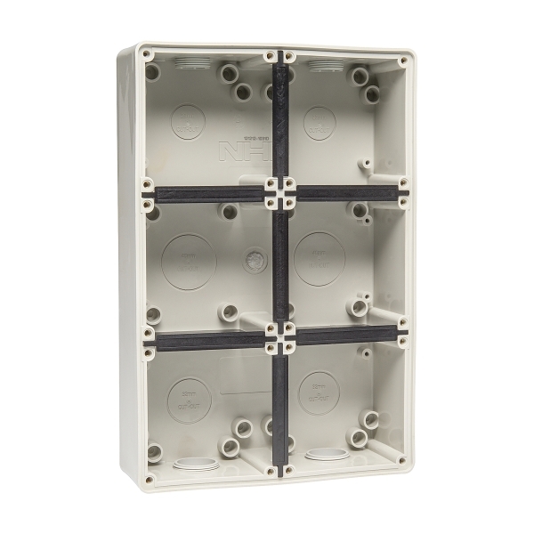 NHP ISO Back Box/Base, 6 Gang (2 x 3) - Large 63mm depth, Grey