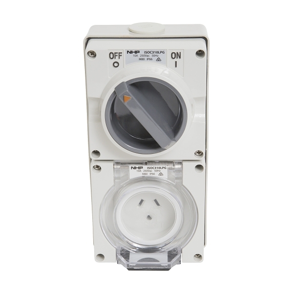 NHP ISO Switched Socket Outlet, 2 Flat Pins + 1 Round Earth 10A 250V AC ...