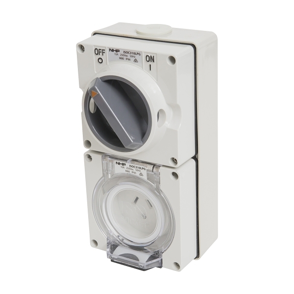 NHP ISO Switched Socket Outlet, 2 Flat Pins + 1 Round Earth 10A 250V AC ...