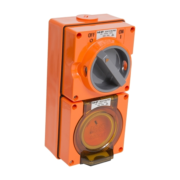 NHP ISO Switched Socket Outlet, 2 Flat Pins + 1 Round Earth 10A 250V AC ...