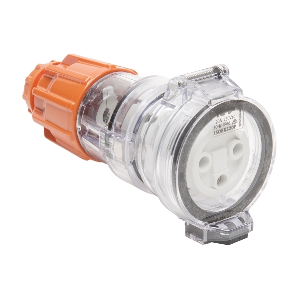 NHP ISO Extension Socket, 3 Round Pins 20A 250V AC, Electric Orange