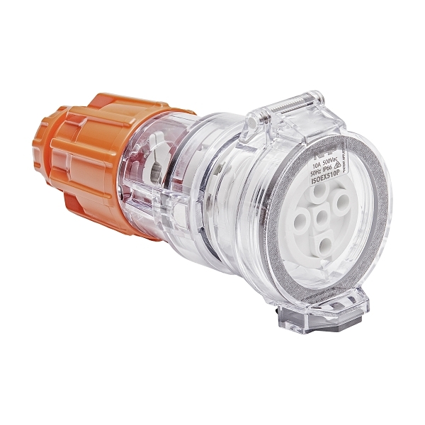 NHP ISO Extension Socket, 5 Round Pins 10A 500V AC, Electric Orange