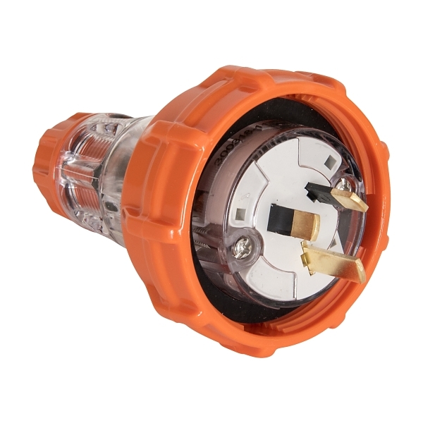 NHP ISO Plug - Straight, 3 Flat Pins, 10A 250V AC, Electric Orange