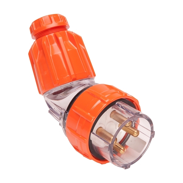 NHP ISO Plug - Angled, 4 Round Pins, 50A 500V AC, Electric Orange
