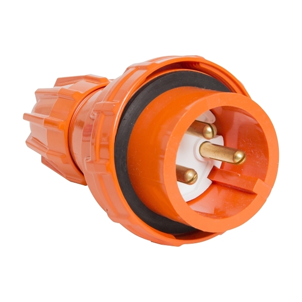 NHP ISO Plug - Straight, 3 Round Pins, 20A 250V AC, Resistant Orange