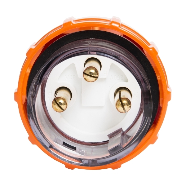 NHP ISO Plug - Straight, 3 Round Pins, 32A 250V AC, Electric Orange
