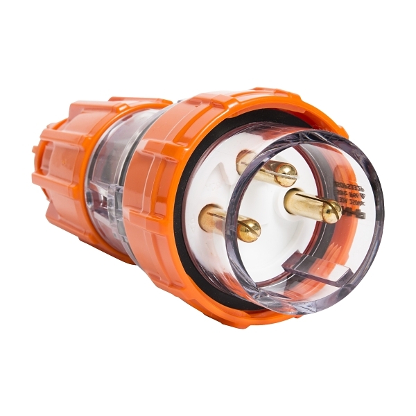 NHP ISO Plug - Straight, 3 Round Pins, 32A 250V AC, Electric Orange