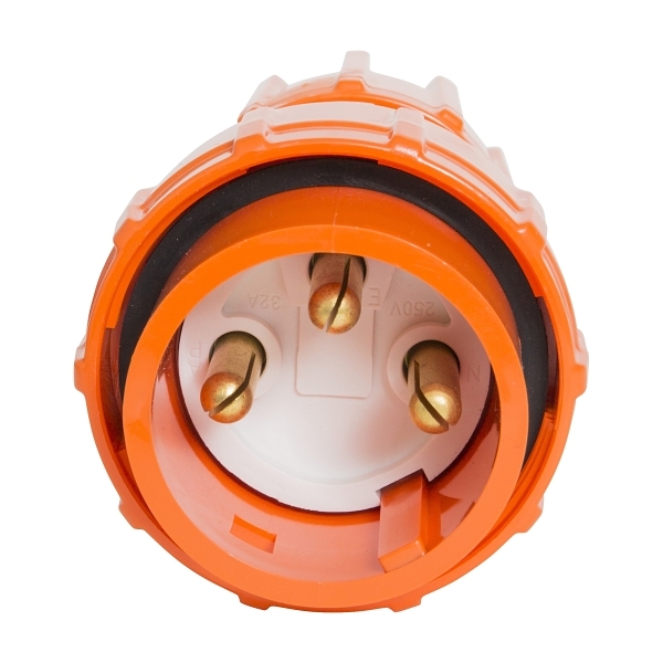 NHP ISO Plug - Straight, 3 Round Pins, 32A 250V AC, Resistant Orange