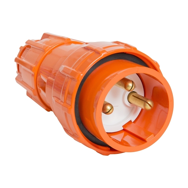 NHP ISO Plug - Straight, 3 Round Pins, 32A 250V AC, Resistant Orange