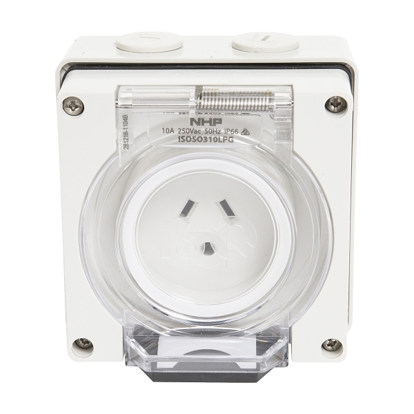 NHP ISO Socket Outlet, 2 Flat Pins + 1 Round Earth 10A 250V AC, w/ Base ...