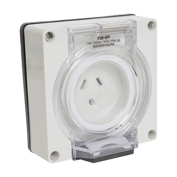 NHP ISO Socket Outlet, 2 Flat Pins + 1 Round Earth 10A 250V AC, w/o ...