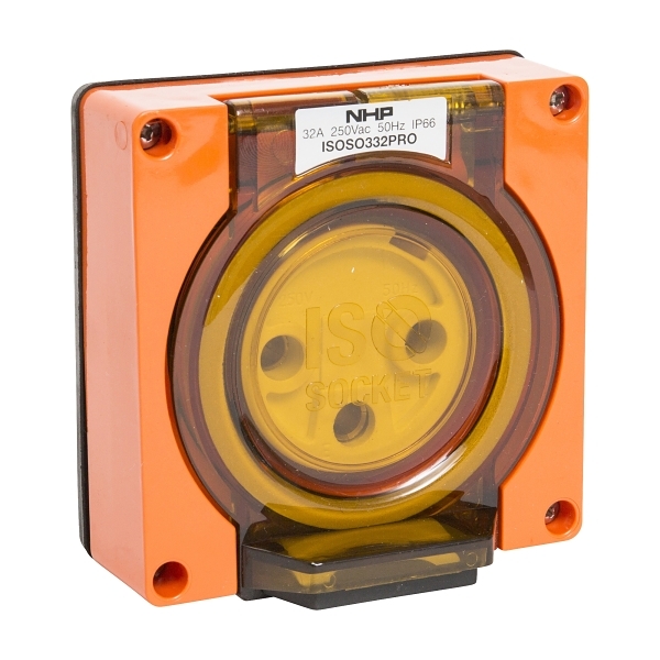 NHP ISO Socket Outlet, 3 Round Pins 32A 250V AC, w/o Base, Resistant Orange