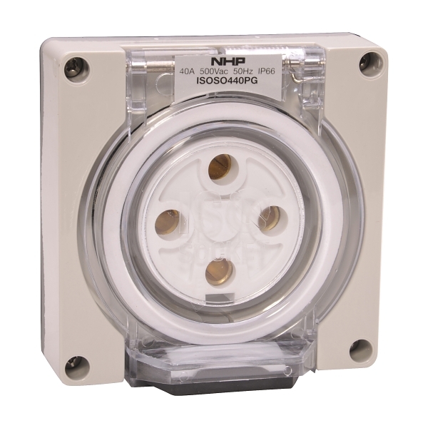 NHP ISO Socket Outlet, 4 Round Pins 40A 500V AC, w/o Base, Grey