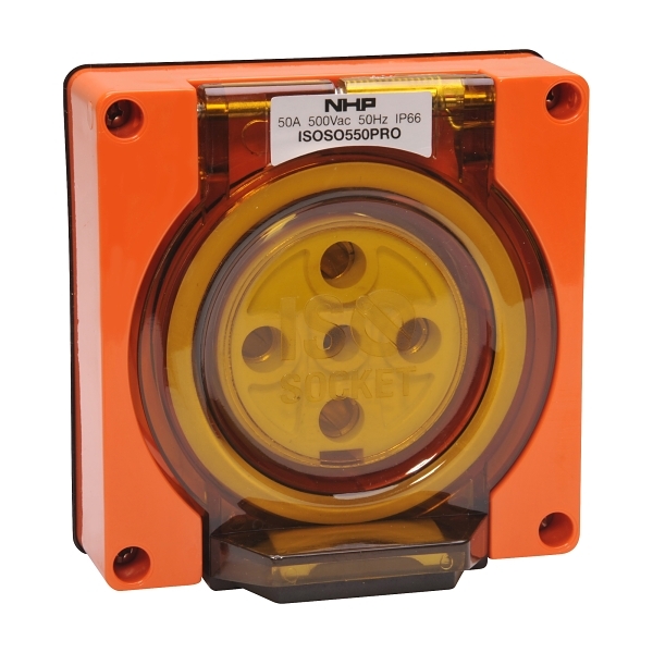 NHP ISO Socket Outlet, 5 Round Pins 50A 500V AC, w/o Base, Resistant Orange