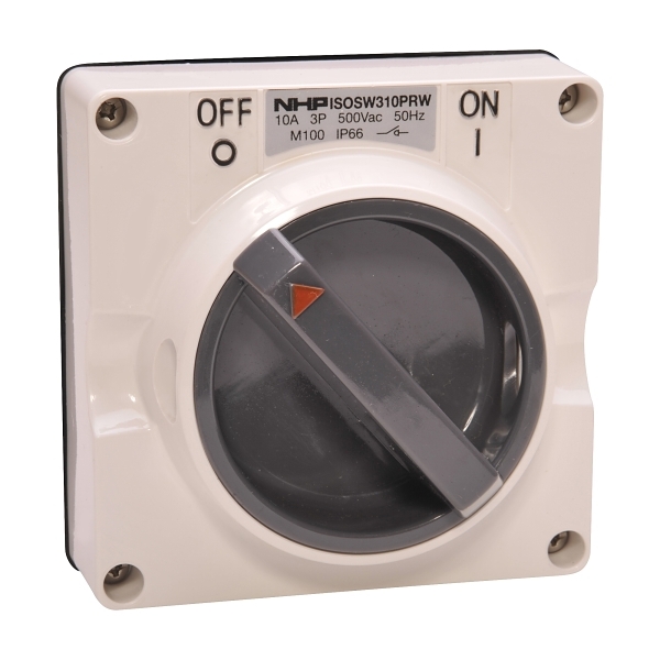 NHP ISO Surface Switch, 3 Pole 10A 500V AC, w/o Base, Resistant White