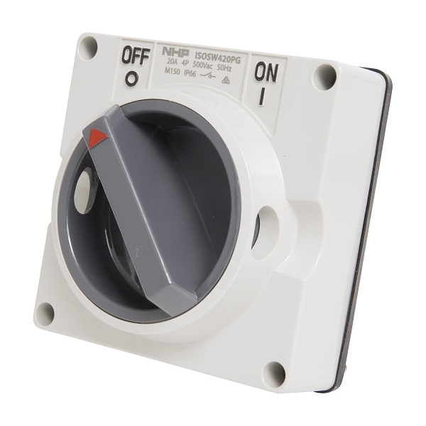 NHP ISO Surface Switch, 4 Pole 20A 500V AC, w/o Base, Grey