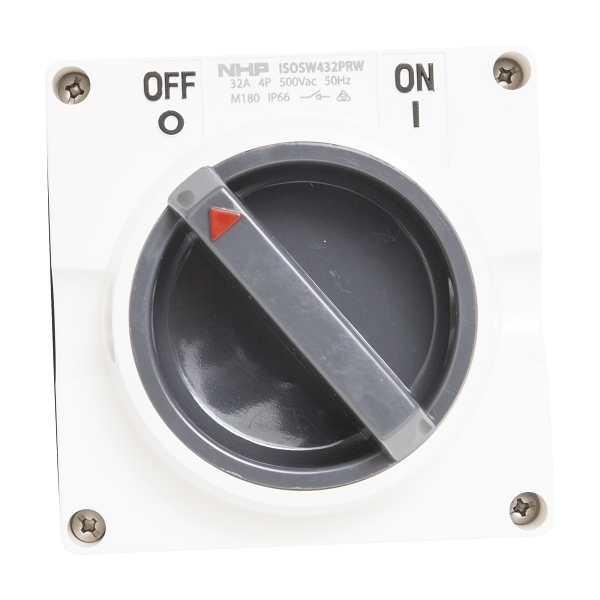 NHP ISO Surface Switch, 4 Pole 32A 500V AC, w/o Base, Resistant White