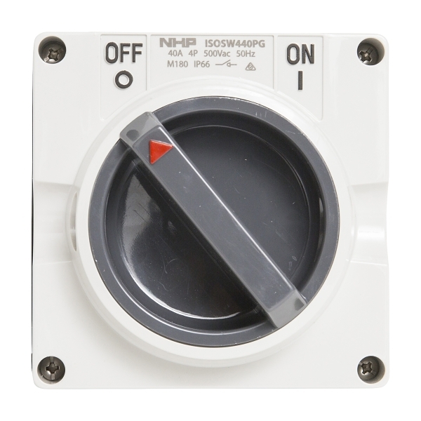 NHP ISO Surface Switch, 4 Pole 40A 500V AC, w/o Base, Grey