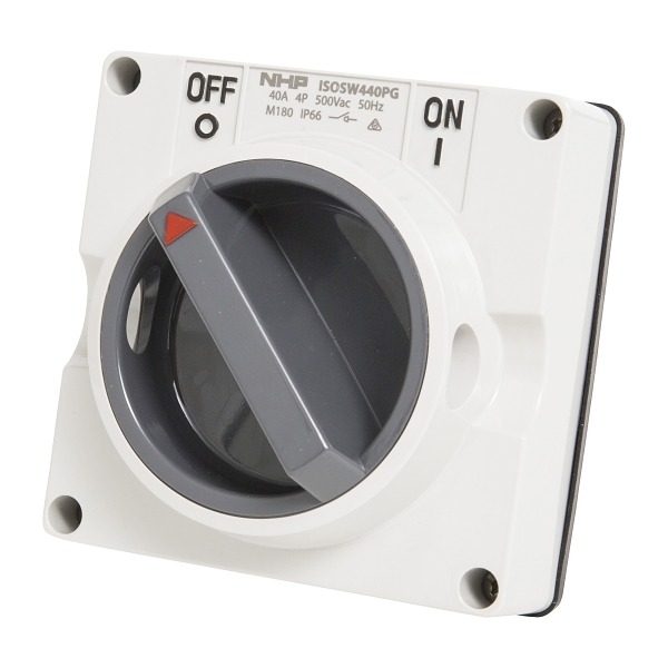 NHP ISO Surface Switch, 4 Pole 40A 500V AC, w/o Base, Grey