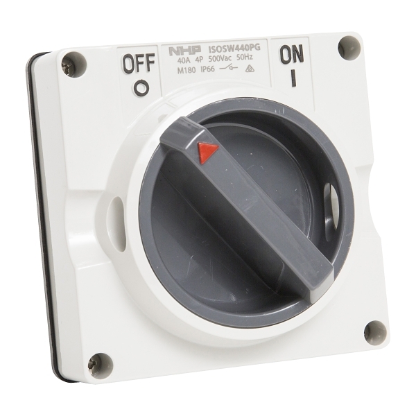 NHP ISO Surface Switch, 4 Pole 40A 500V AC, w/o Base, Grey