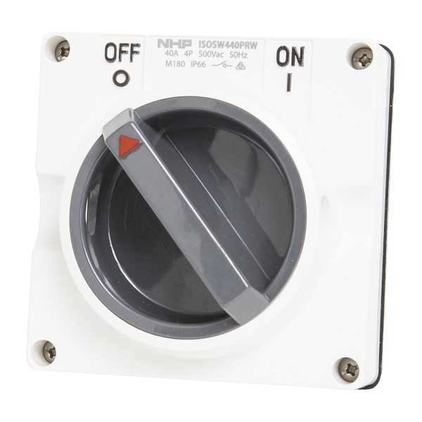 NHP ISO Surface Switch, 4 Pole 40A 500V AC, w/o Base, Resistant White