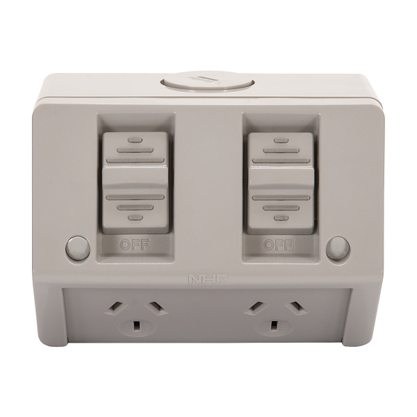 NHP NLINE General Purpose Switch Socket Outlet, IP53, Twin, 10A 250V AC