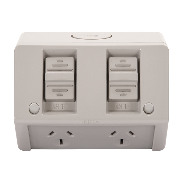 NHP NLINE General Purpose Switch Socket Outlet, IP53, Twin, 15A 250V AC