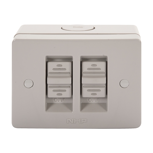 NHP NLINE Surface Switch, Large IP 66 Plastic, 2 Gang, 1 Pole 16A 250V AC