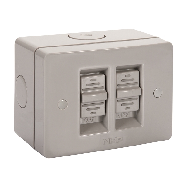 NHP NLINE Surface Switch, Large IP 66 Plastic, 2 Gang, 1 Pole 16A 250V AC