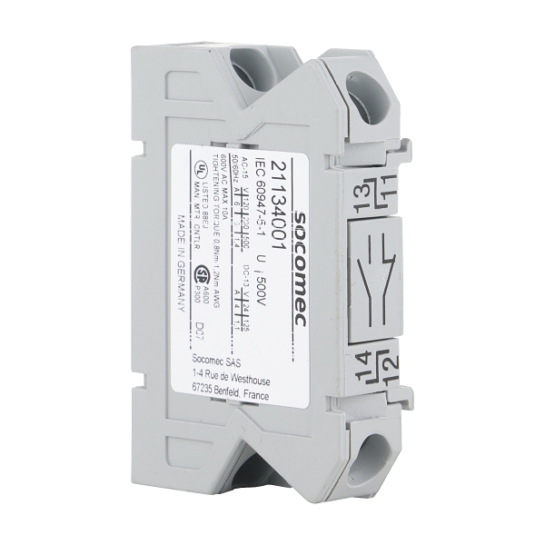 Socomec ISO Auxiliary Contact, 1 N.O + 1 N.C, suits Plastic Enclosure ...