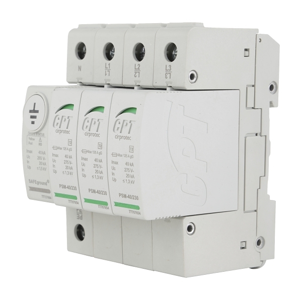 Cirprotec PSM Surge Protection Device Type 2 3 Phase L-L, L-N and N-PE Imax 40kA 400Vac Safeground