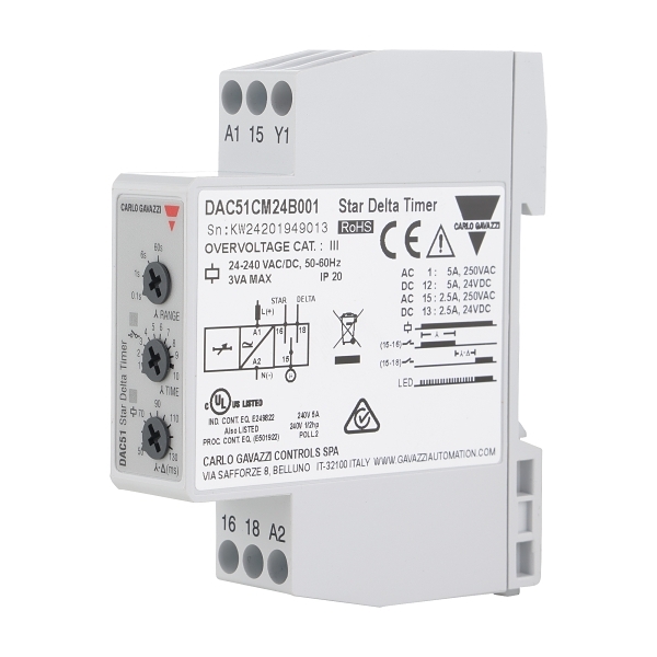 Carlo Gavazzi Timer Relay Star Delta 24-240VAC DC Supply 1 CO0.1 to 600 ...