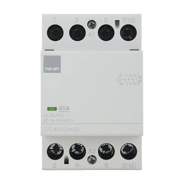 NHP DIN Contactors 40A 4 Normally Open Contacts 240V AC DC Coil