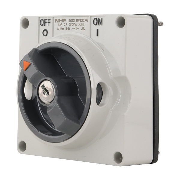 NHP ISO Surface Switch - Key, Lock in OFF, 2 Pole 32A 250V AC, w/o Base ...