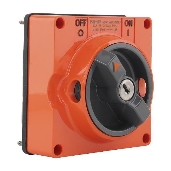 NHP ISO Surface Switch - Key, Lock in OFF, 2 Pole 32A 250V AC, w/o Base ...