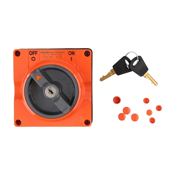 NHP ISO Surface Switch - Key, Lock in OFF, 3 Pole 32A 500V AC, w/o Base ...