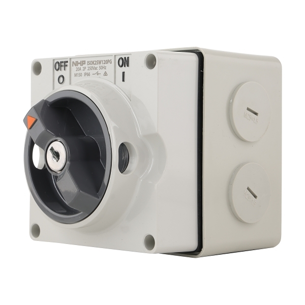 NHP ISO Surface Switch - Key, Lock in ON/OFF, 2 Pole 20A 250V AC, w ...