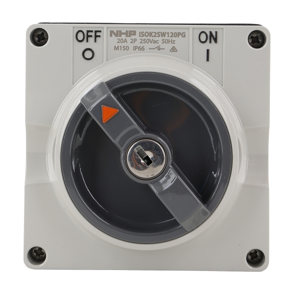 NHP ISO Surface Switch - Key, Lock in ON/OFF, 2 Pole 20A 250V AC, w/o ...