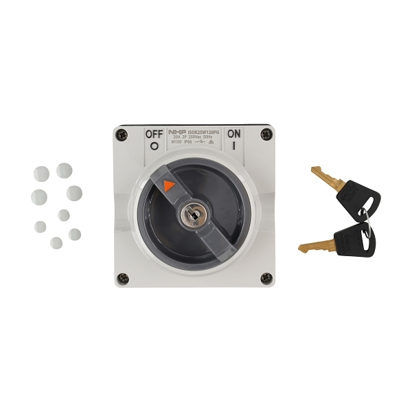 NHP ISO Surface Switch - Key, Lock in ON/OFF, 2 Pole 20A 250V AC, w/o ...