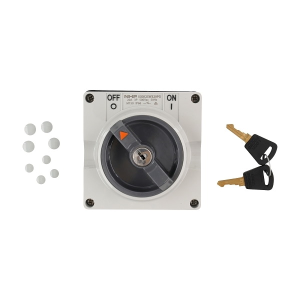 NHP ISO Surface Switch - Key, Lock in ON/OFF, 3 Pole 20A 500V AC, w/o ...