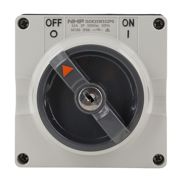 NHP ISO Surface Switch - Key, Lock in ON/OFF, 3 Pole 32A 500V AC, w/o ...