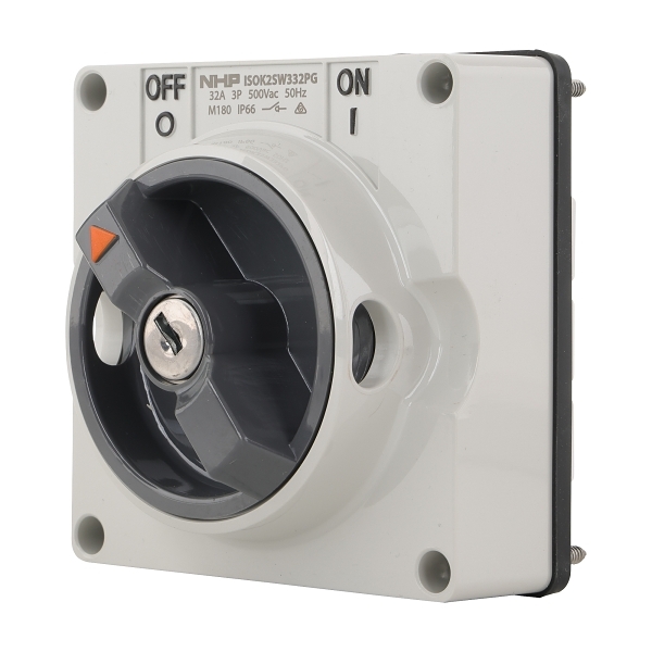 NHP ISO Surface Switch - Key, Lock in ON/OFF, 3 Pole 32A 500V AC, w/o ...