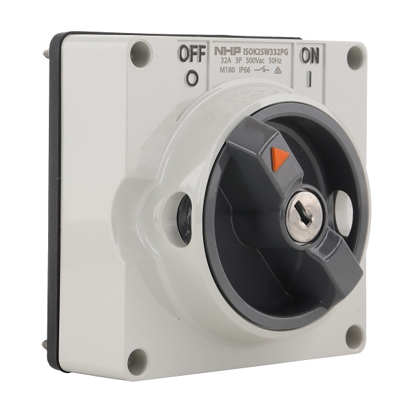 NHP ISO Surface Switch - Key, Lock in ON/OFF, 3 Pole 32A 500V AC, w/o ...